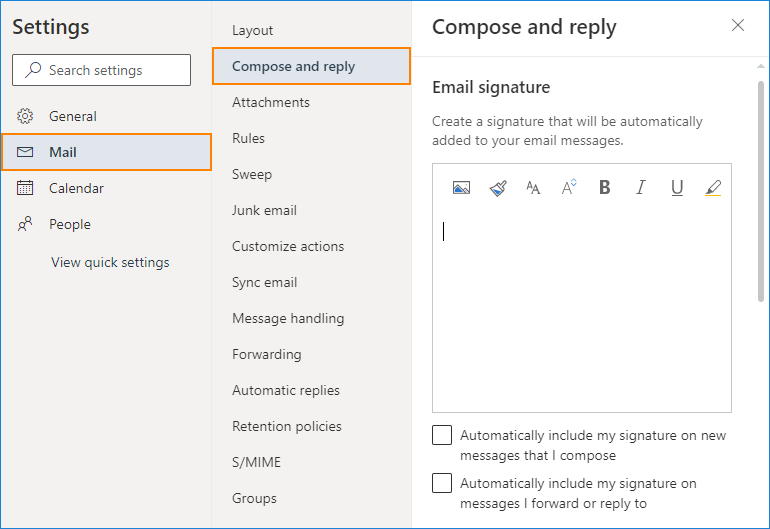 Erstellen und Ändern von E-Mail-Signaturen in Outlook im Web