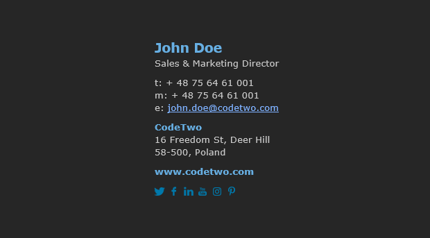 Plain text 2 - Email signature template