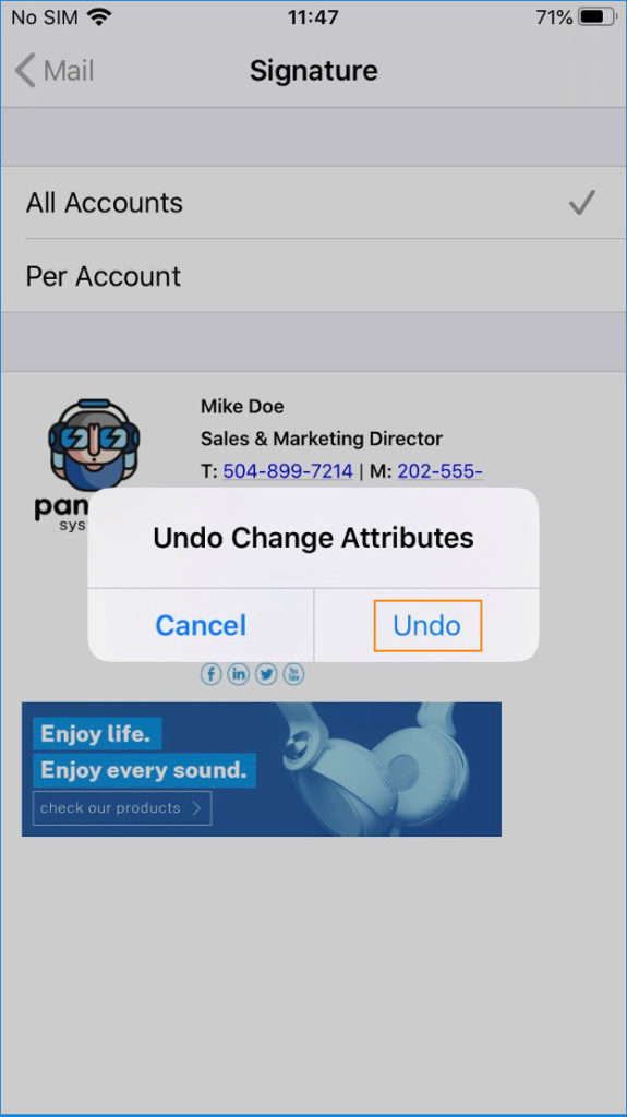 Setting up an HTML email signature with images on iPhone