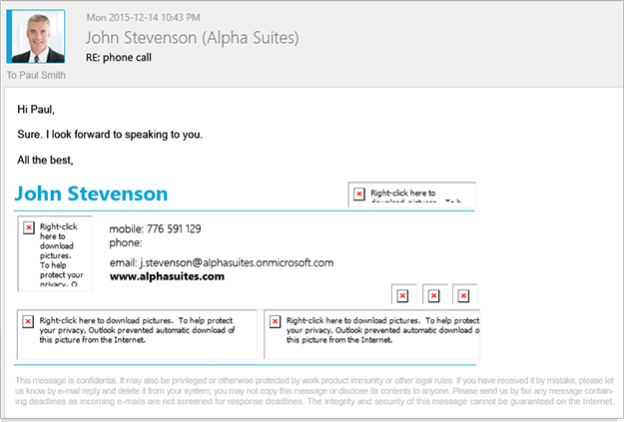 What are limitations of Exchange 2013/2016 email signatures?