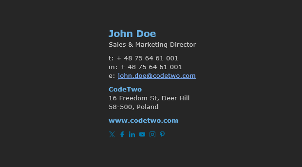 Plain text 2 - Email signature template