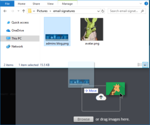 How to get a direct link to image and insert it into an email signature