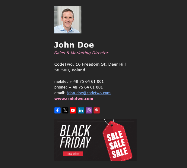 Free email signature template for Black Friday – example 2