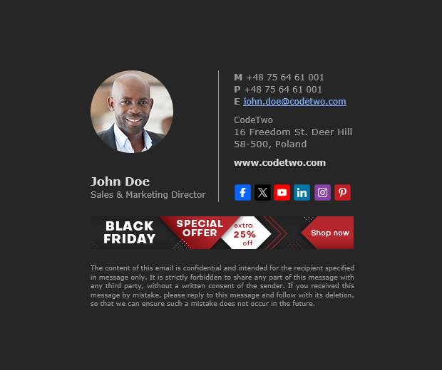 Free Black Friday email signature template: Red-white-black