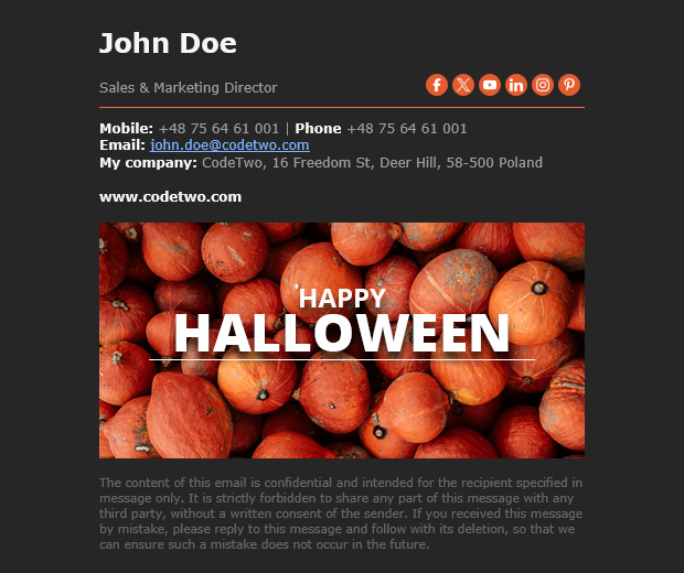 Free Halloween Email Signature template - Pumpkins everywhere