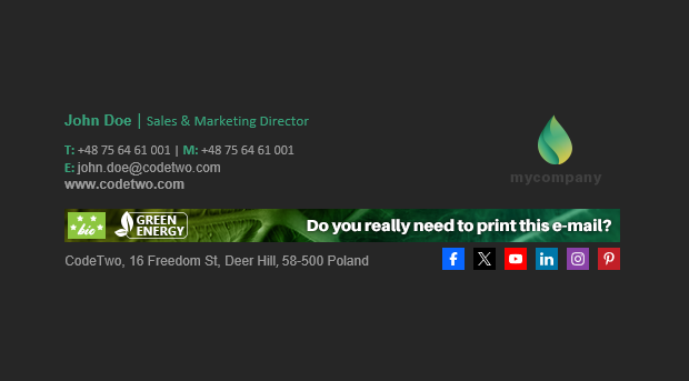 Green energy email signature template - get it for free