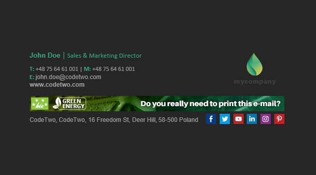 Green energy email signature template - get it for free