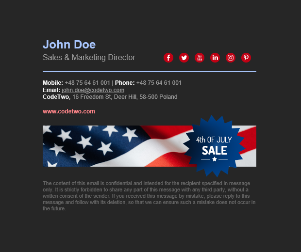 Happy 4th of July email template – Waving flag - Mail-Signatures.com