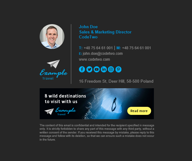 Marketing email signature template - Deep blue - Mail-Signatures.com