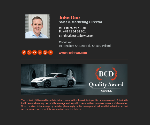 Free email signature template to download - Quality cars