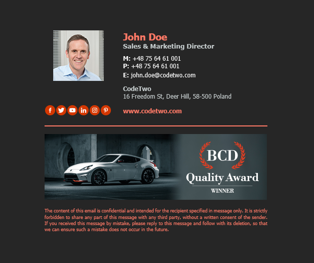 Free email signature template to download - Quality cars