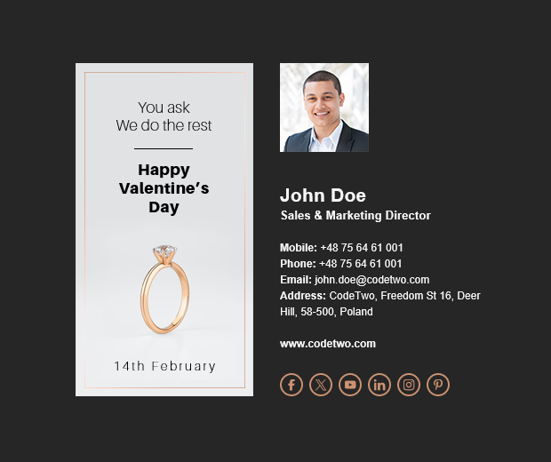 Valentine's Day email signature template – golden ring