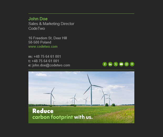 Email signature that promotes reducing carbon footprint initiatives