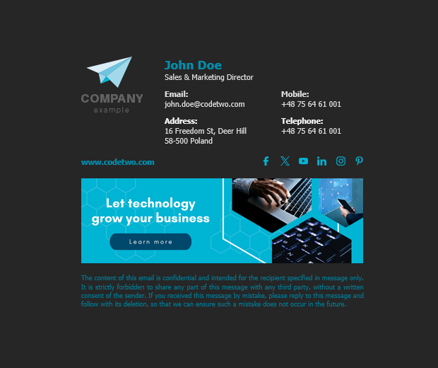 Free email signature template for IT & technology business