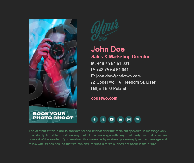 Photoshoot - a great email signature example @ Mail-Signatures.com